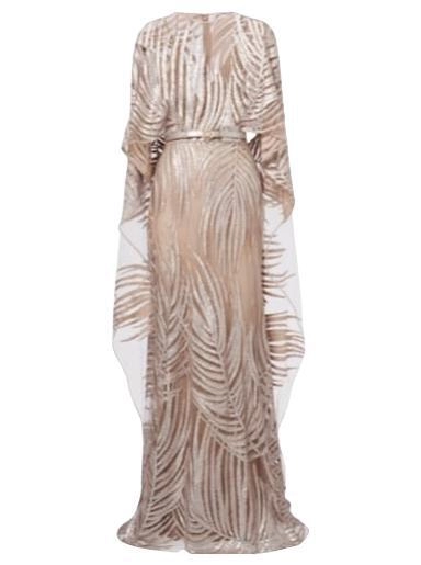 Elie Saab Embroidered Tulle Gown With Cape Sleeves - Nude