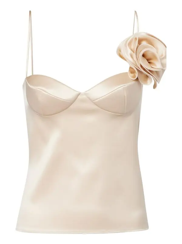 Magda Butrym Floral Appliqué Silk-blend Satin Top - Nude