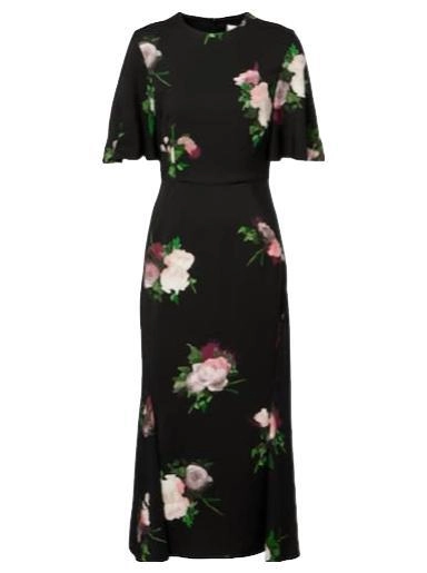Erdem Floral Print Fitted Midi Dress - Black