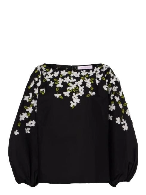 Carolina Herrera Floral Appliqué Cotton-blend Top - Black