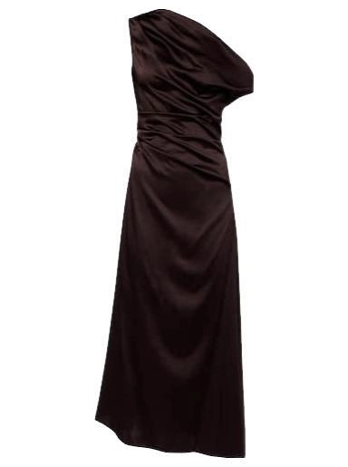 Staud Phare Silk-blend Satin One-shoulder Draped Cocktail Dress - Black