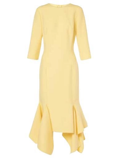 Oscar De La Renta Wool-blend Midi Dress With Ruffled Hem - Yellow