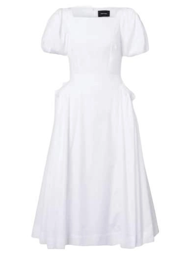 Simone Rocha Puff Sleeve Cotton Poplin Midi Dress - White