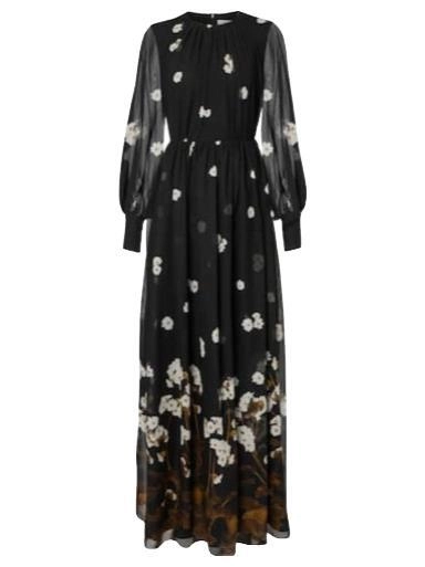 Erdem Gathered Floral Print Gown - Black