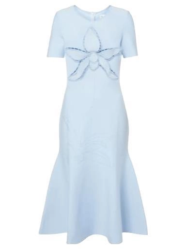 Oscar De La Renta Orchid Appliqué Jacquard Cocktail Dress - Blue