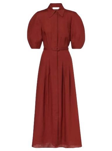 Gabriela Hearst Belted Puff Sleeve Dress - Red