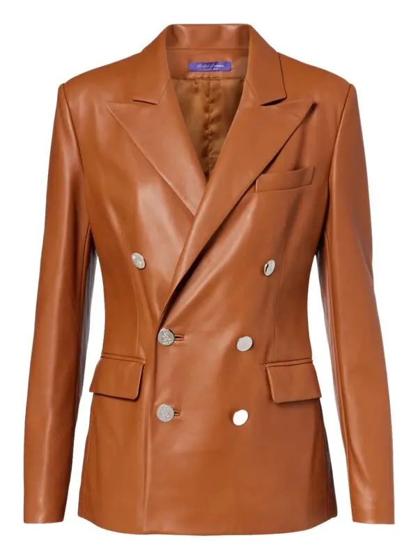 Ralph Lauren Camden Leather Double-breasted Blazer - Brown