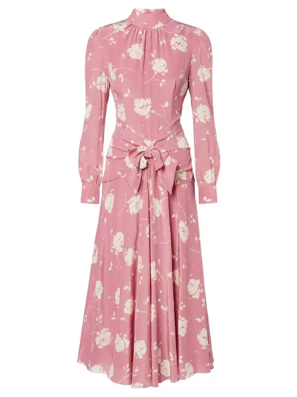 Alessandra Rich Floral Silk Midi Dress - Pink/white