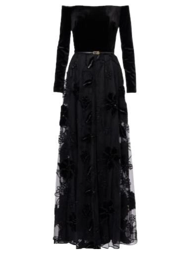 Elie Saab Velvet And Embroidered Tulle Gown - Black