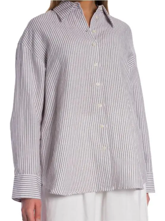 SELECTED Striped Long Sleeve Button-up Shirt - Gray