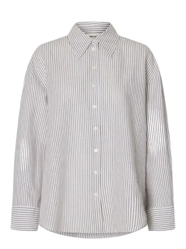 SELECTED Striped Long Sleeve Button-up Shirt - Gray