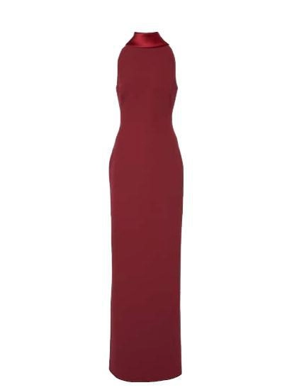 SAFIYAA LONDON Sleeveless Satin Trim Crepe Gown - Red