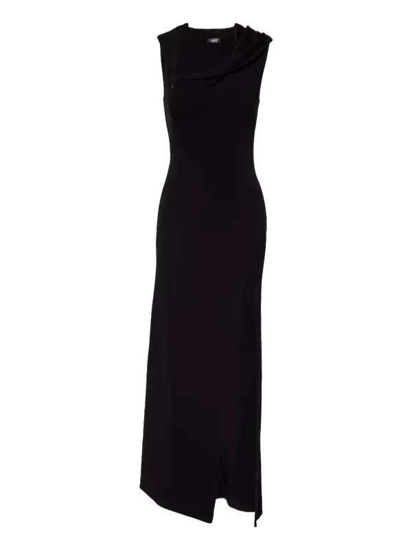 MUGLER Asymmetric Knitted Dress With Hood And Front Slit - Black