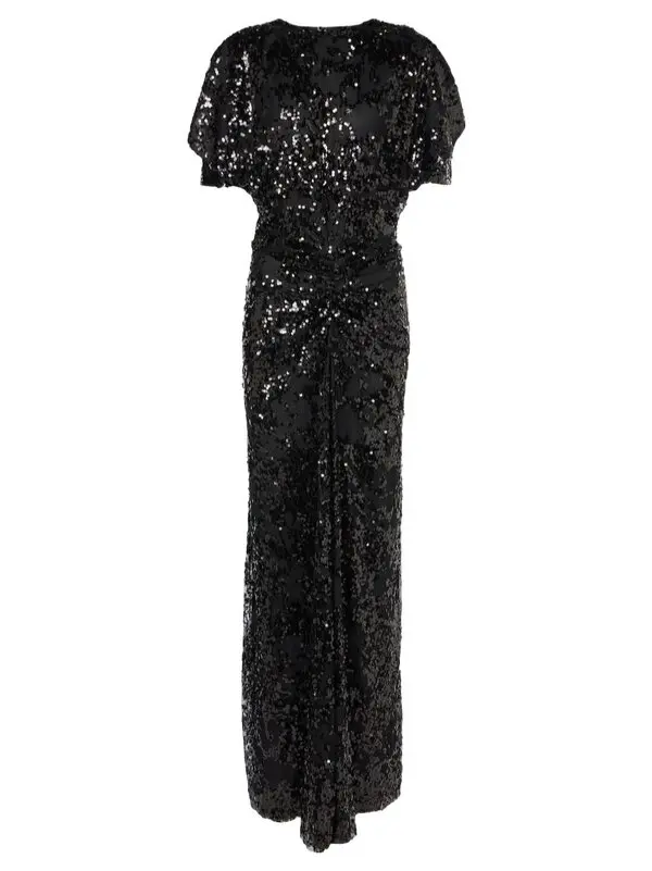 Victoria Beckham Sequined Gathered Gown - Black