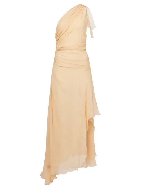 Victoria Beckham Draped One-shoulder Silk Maxi Dress - Beige