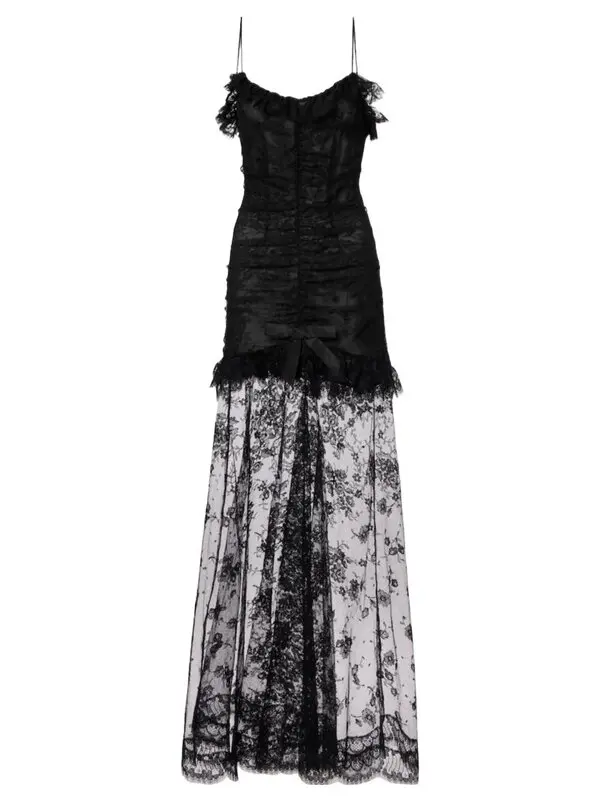 Alessandra Rich Lace Gown With Bow Detail - Black