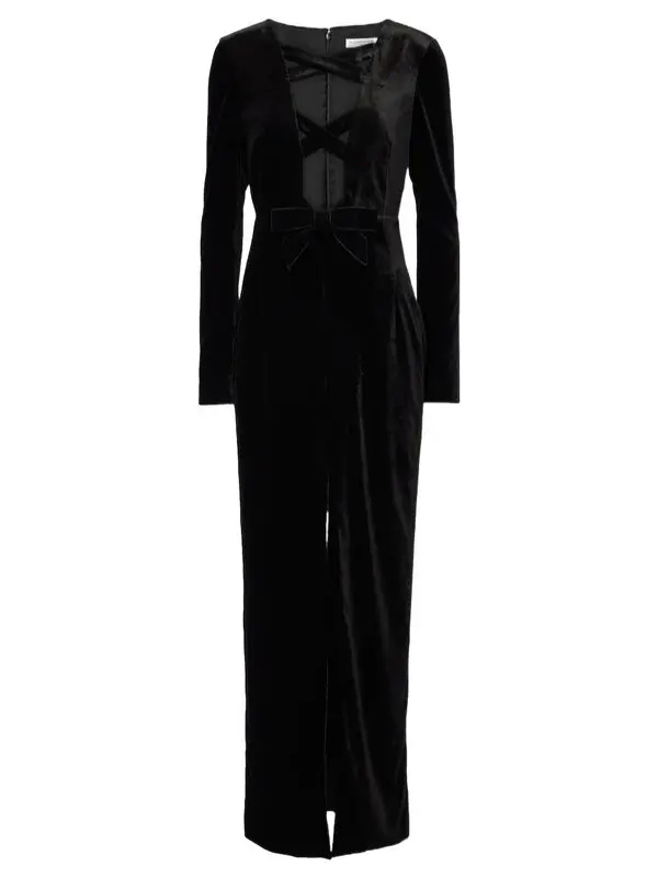 Alessandra Rich Velvet Maxi Dress With Bow Detail - Black