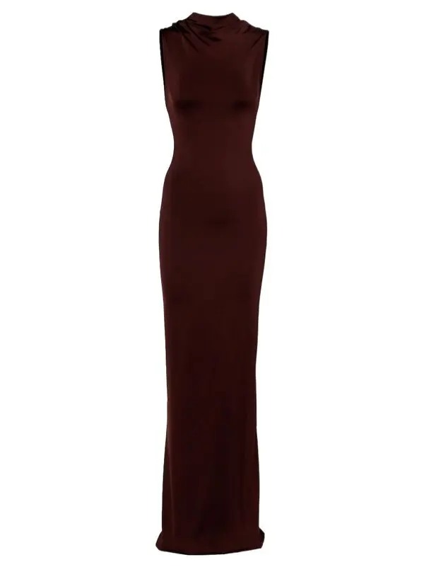 Victoria Beckham Sleeveless Draped Jersey Gown - Brown