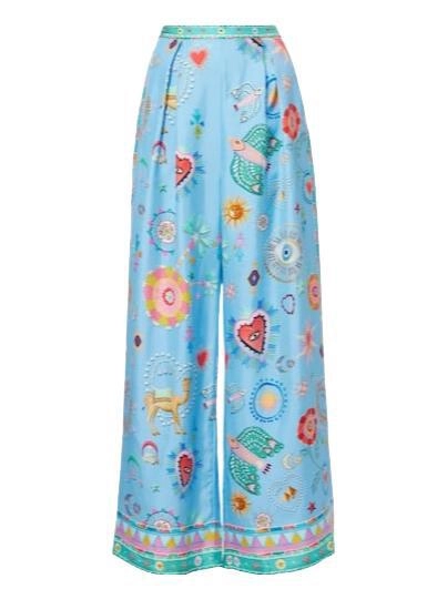 Camilla Embellished Printed Silk Palazzo Pants - Blue