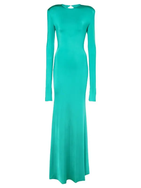 Victoria Beckham Long Sleeve Open Back Gown - Green