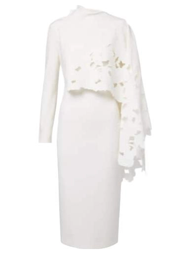 Oscar De La Renta Wool-blend Midi Dress With Embroidered Cape Detail - White