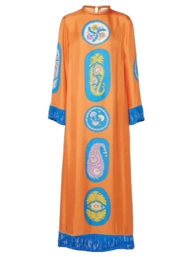 ALEMAIS Luis Silk Midi Dress With Tassel Hem - Orange