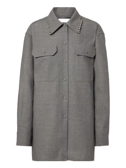 JIL SANDER Beaded Wool Canvas Shirt - Gray