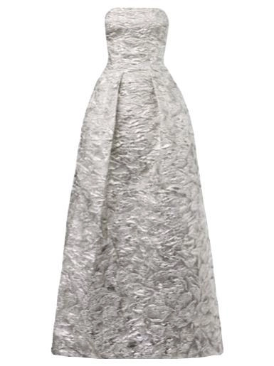 Monique Lhuillier Strapless Floral Jacquard Gown - Gray