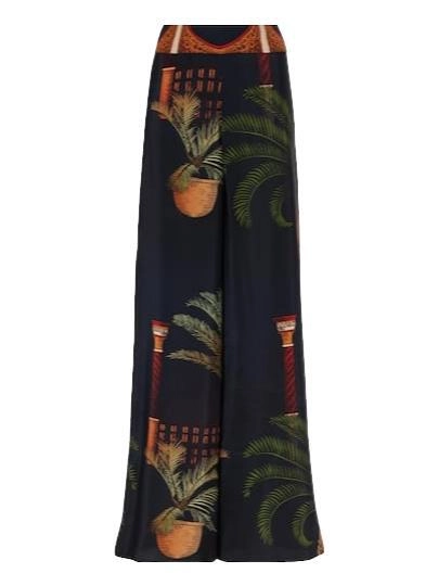 Johanna Ortiz Printed Silk Wide-leg Pants - Black