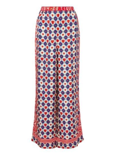 Camilla Printed Silk Palazzo Pants With Heart Embellishments - Multicolor