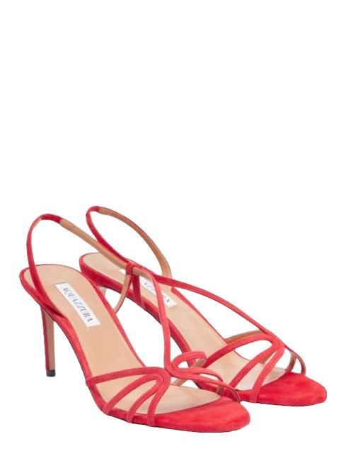 AQUAZZURA Suede Strappy High Heel Sandals - Red