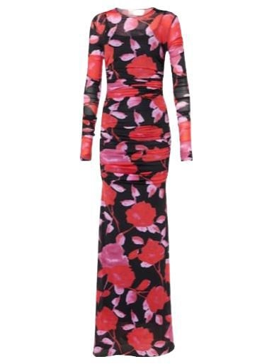 Blumarine Long Sleeve Floral Print Maxi Dress - Multicolor