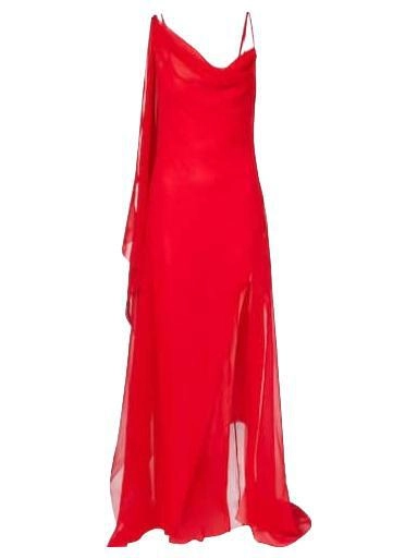 Blumarine Draped Silk Georgette Gown - Red