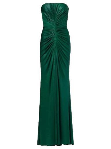 Elie Saab Strapless Ruched Gown With Slit - Green