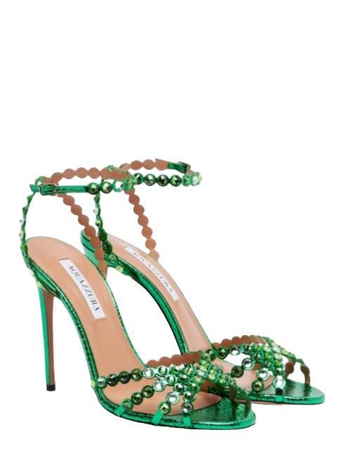 AQUAZZURA Embellished Stiletto Heeled Sandals - Green