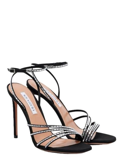 AQUAZZURA Mistica 105 Embellished Satin Sandals - Black