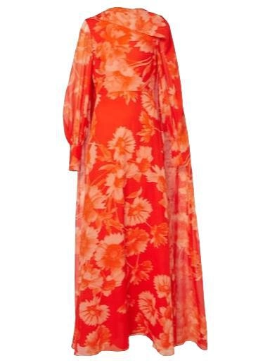 Erdem Caped Floral Silk Gown - Red