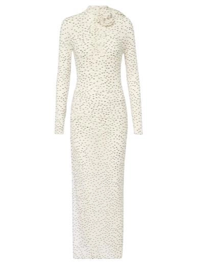 Magda Butrym Long Sleeve Polka Dot Maxi Dress With Floral Appliques - White