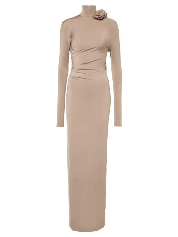 Magda Butrym High Neck Floral Appliqué Gown - Beige