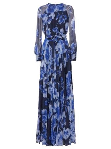 Erdem Floral Pleated Voile Gown - Blue