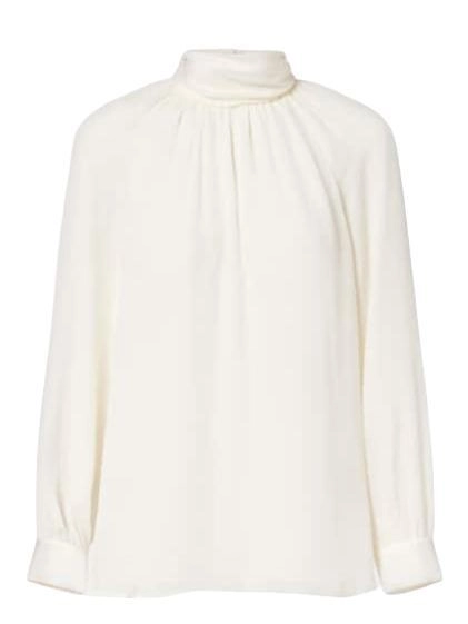 NILI LOTAN Long Sleeve Shirt With Mock Neckline And Pleats - White
