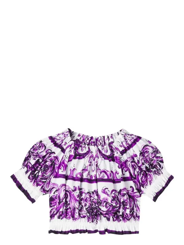 Dolce & Gabbana Majolica Printed Cotton Poplin Top - Purple