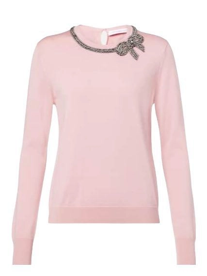 Carolina Herrera Embellished Silk And Cotton Sweater With Bow Detail - Pink