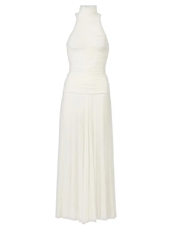 Magda Butrym Ruched Sheer High-neck Maxi Dress - White