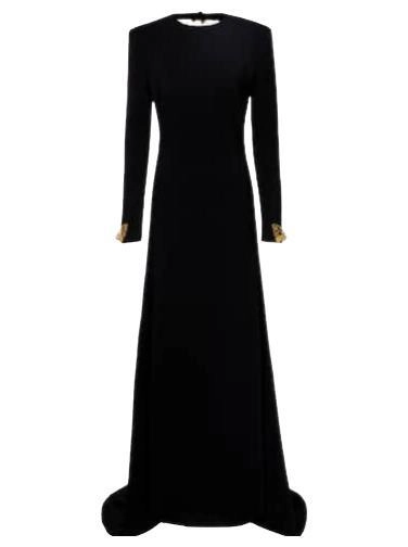 Oscar De La Renta Open Back Gown With Train And Shoulder Pads - Black