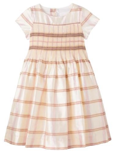 Bonpoint Checked Smocked Silk Dress - Nude