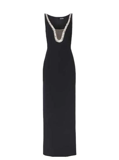 David Koma Crystal-embellished V-neck Gown - Black