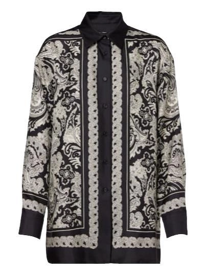 NILI LOTAN Printed Silk Shirt - Black