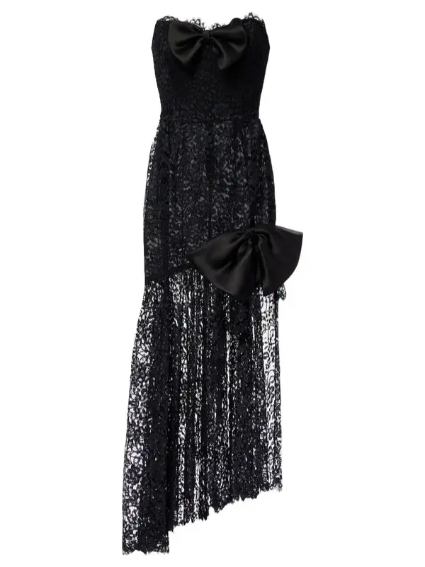 Alessandra Rich Lace Bustier Dress With Asymmetrical Bow Detail - Black