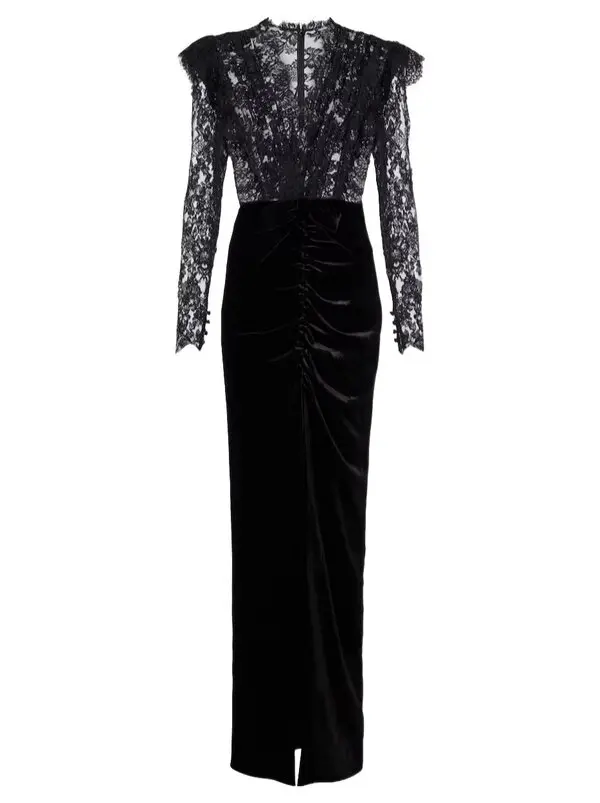 Alessandra Rich Lace And Velvet Maxi Gown - Black